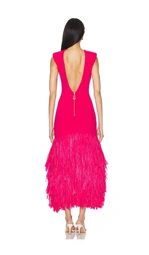 Aje Rushes Raffia Knit Midi Dress In Fuchsia