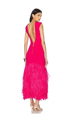 Aje Rushes Raffia Knit Midi Dress In Fuchsia