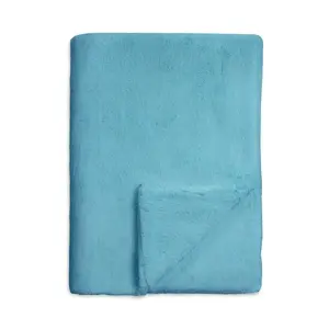 Aqua Big Rabbit Double Sided Faux Fur Throw Blanket - Exclusive Blue