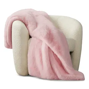 Aqua Big Rabbit Double Sided Faux Fur Throw Blanket - Exclusive Pink