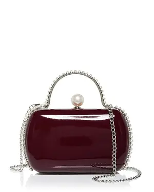 Aqua Imitation Pearl Trim Minaudiere Box Clutch - Bordeaux