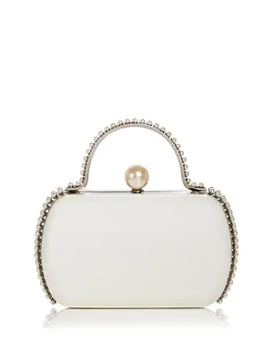 Aqua Imitation Pearl Trim Minaudiere Box Clutch - White