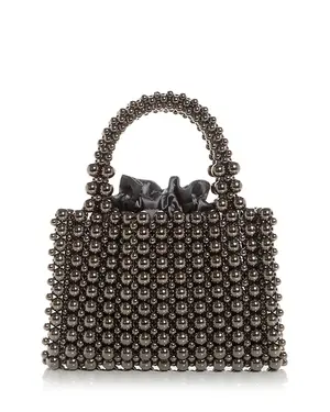 Aqua Beaded Top Handle Bag - Gunmetal