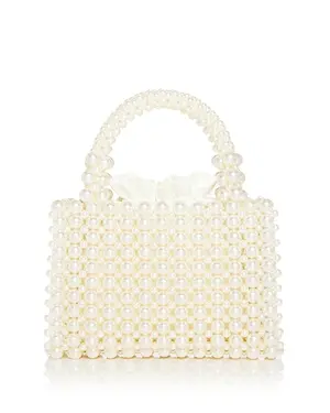 Aqua Beaded Top Handle Bag Ivory