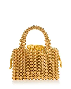 Aqua Beaded Top Handle Bag - Light Gold