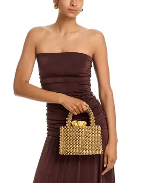 Aqua Beaded Top Handle Bag - Light Gold