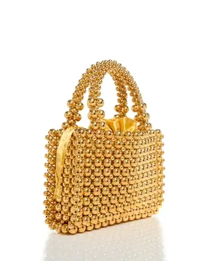 Aqua Beaded Top Handle Bag - Light Gold