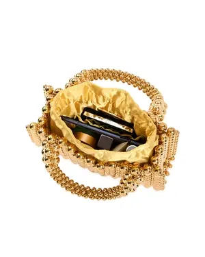 Aqua Beaded Top Handle Bag - Light Gold