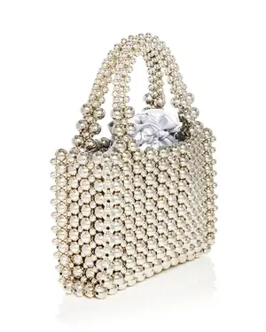 Aqua Beaded Top Handle Bag - Silver