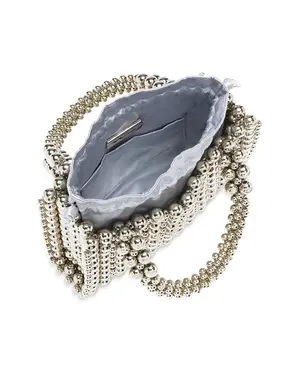 Aqua Beaded Top Handle Bag - Silver