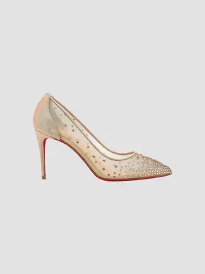 CHRISTIAN LOUBOUTIN Follies Strass 85mm Mesh Pumps - Beige