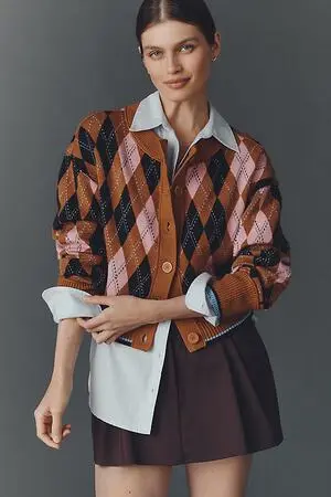 Maeve The Sutton Cardigan Sweater - Camel Argyle
