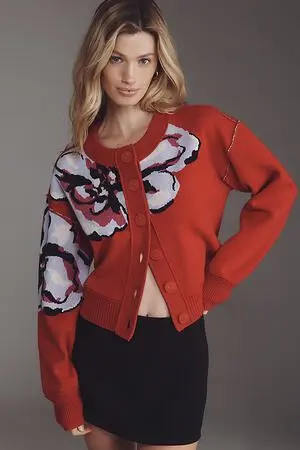 Maeve Sutton Cardigan Sweater - Red Floral