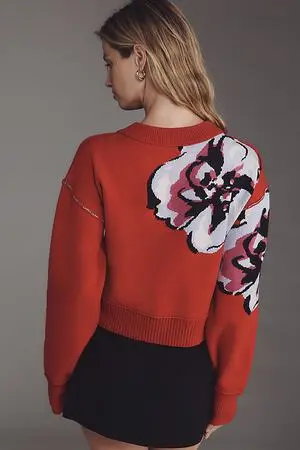 Maeve Sutton Cardigan Sweater - Red Floral