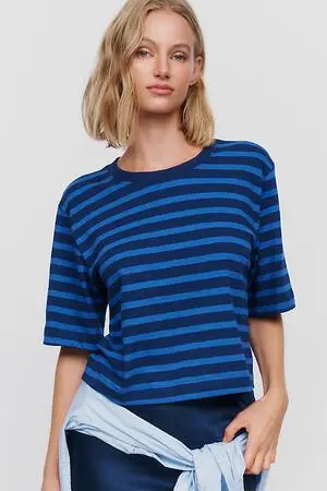 Maeve Corey Cotton Boxy Cropped T-shirt - Dark Blue