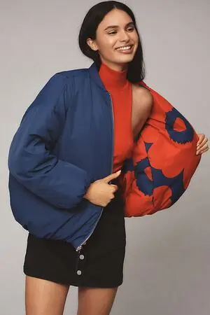 Marimekko Holkki Unikko Lightweight Padded Jacket In Red - 40% Off