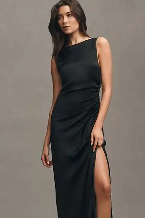 Bhldn Emma High-neck Satin Maxi Gown - Black