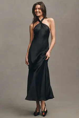 Bhldn Selma Halter-neck Satin Maxi Dress - Black