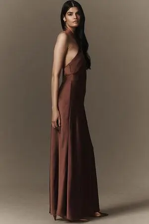 Bhldn Selma Halter-neck Satin Maxi Dress - Chocolate
