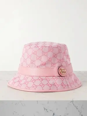 Gucci Gucci Leather-trimmed Cotton-blend Canvas-jacquard Bucket Hat Pink