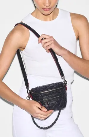 Mz Wallace Micro Crosby Diamond Quilted Nylon Sling Bag - Black