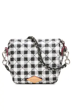 Mz Wallace Micro Crosby Diamond Quilted Nylon Sling Bag - Black/white Gingham