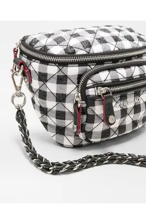 Mz Wallace Micro Crosby Diamond Quilted Nylon Sling Bag - Black/white Gingham
