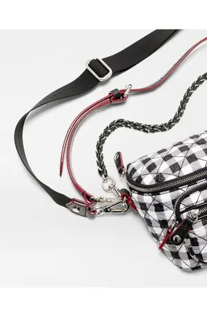 Mz Wallace Micro Crosby Diamond Quilted Nylon Sling Bag - Black/white Gingham