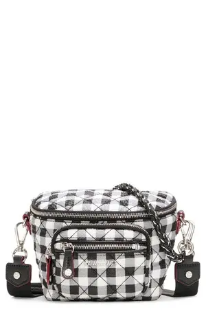 Mz Wallace Micro Crosby Diamond Quilted Nylon Sling Bag - Black/white Gingham