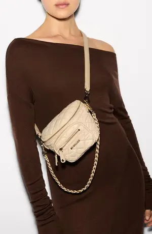 Mz Wallace Micro Crosby Diamond Quilted Nylon Sling Bag - Buff