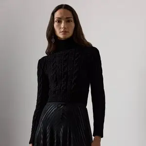 Ralph Lauren Silk-blend Cable-knit Turtleneck Sweater - Black