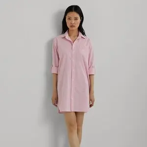 Ralph Lauren Striped Cotton Poplin Sleep Shirt - Pink Stripe