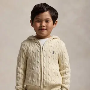 Ralph Lauren Cable Cotton Full-zip Sweater - Cream