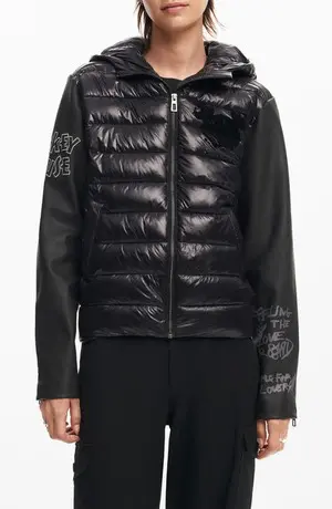 Desigual Mickey Mouse Mixed Media Puffer Coat
