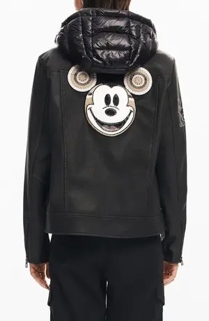 Desigual Mickey Mouse Mixed Media Puffer Coat