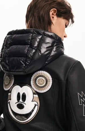 Desigual Mickey Mouse Mixed Media Puffer Coat