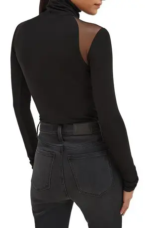 MARCELLA Maria Mesh Panel Jersey Turtleneck Top - Black
