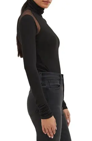 MARCELLA Maria Mesh Panel Jersey Turtleneck Top - Black