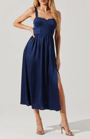 Astr The Label Pleated Bustier Midi Dress - Navy