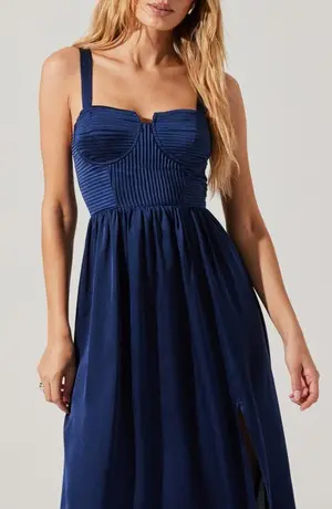 Astr The Label Pleated Bustier Midi Dress - Navy