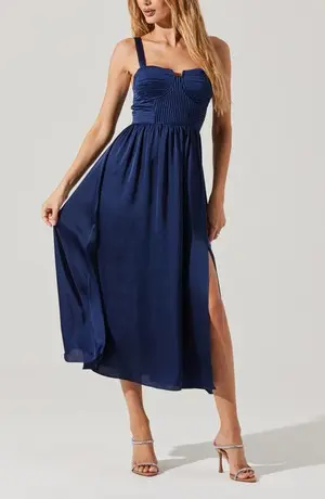 Astr The Label Pleated Bustier Midi Dress - Navy