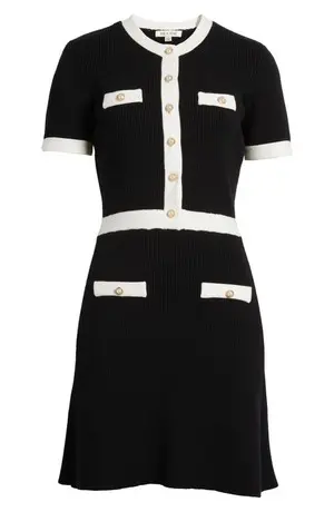 QUINCY MAE Contrast Button Ribbed Minidress