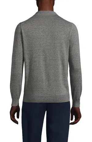 LANDS' END Long Sleeve Cotton Sweater Polo - Warm Graphite Heather