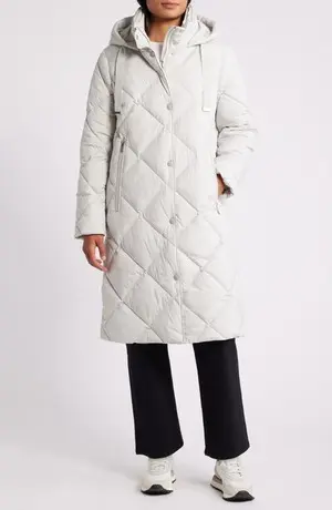 Sam Edelman Hooded Quilted Coat - Soft Silve