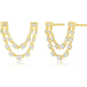 Ef Collection Diamond Chain Double Stud Earrings - Ylwgold