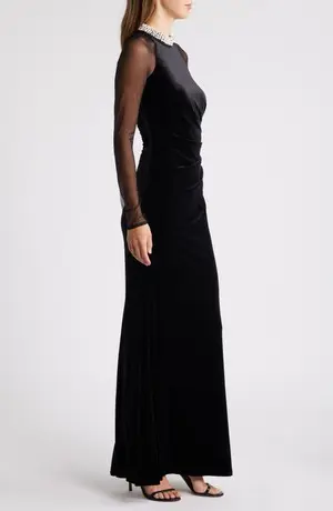 Eliza J Embellished Velvet Gown In Black - 50% Off | Editorialist
