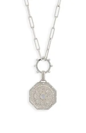 Anzie Deco Moonstone Medallion Pendant Necklace - Silver
