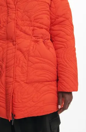 Desigual Aarhus Embroidered Quilted Coat - Orange
