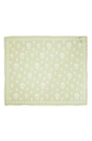 Alexander McQueen Skull Print Wool Fringe Scarf - Oyster/ Ivory