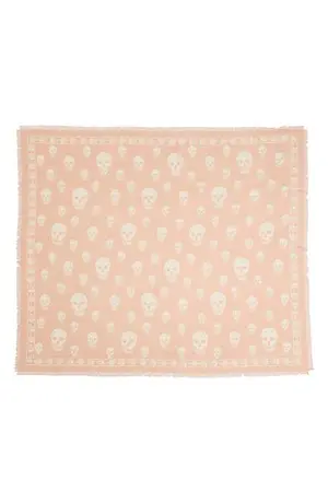 Alexander McQueen Skull Print Wool Fringe Scarf - Powder